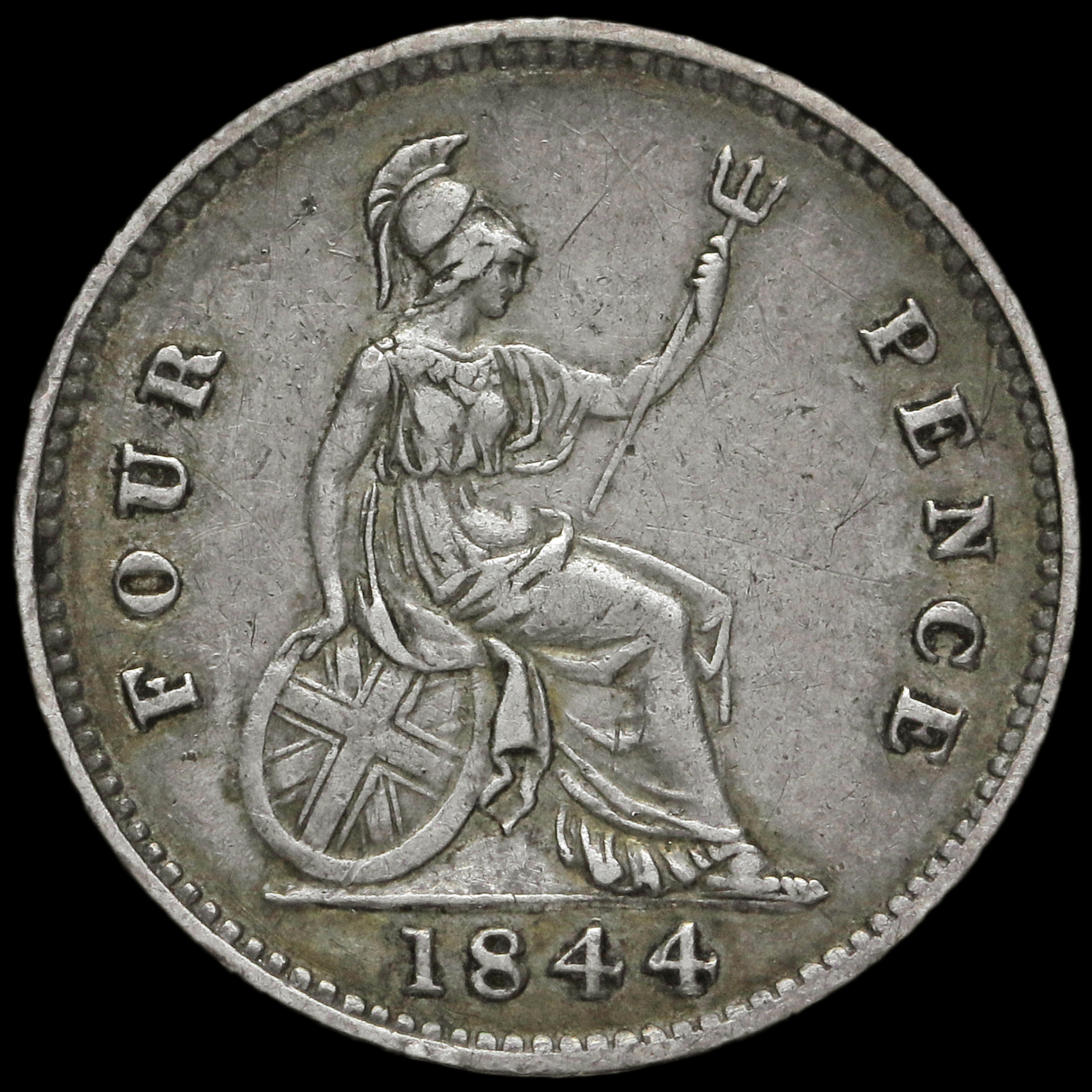 1844 Queen Victoria Young Head Silver Fourpence / Groat, Scarce
