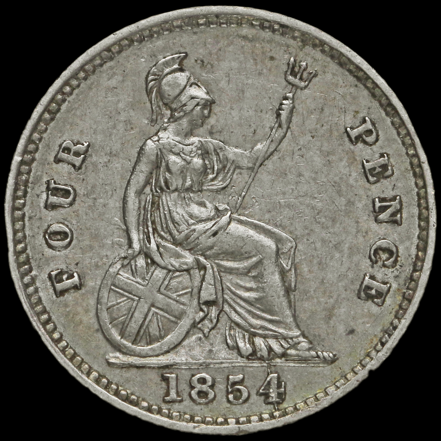 1854 Queen Victoria Young Head Silver Fourpence / Groat, GVF