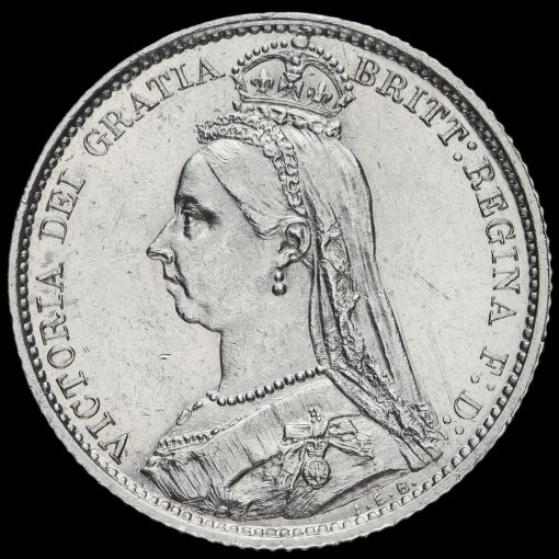 1887 Sixpence, R over I (R/I) in Victoria, Gratia, Britt, & Regina ...