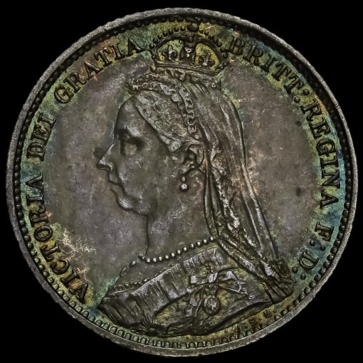 1888 Queen Victoria Jubilee Head Silver Sixpence, A/UNC
