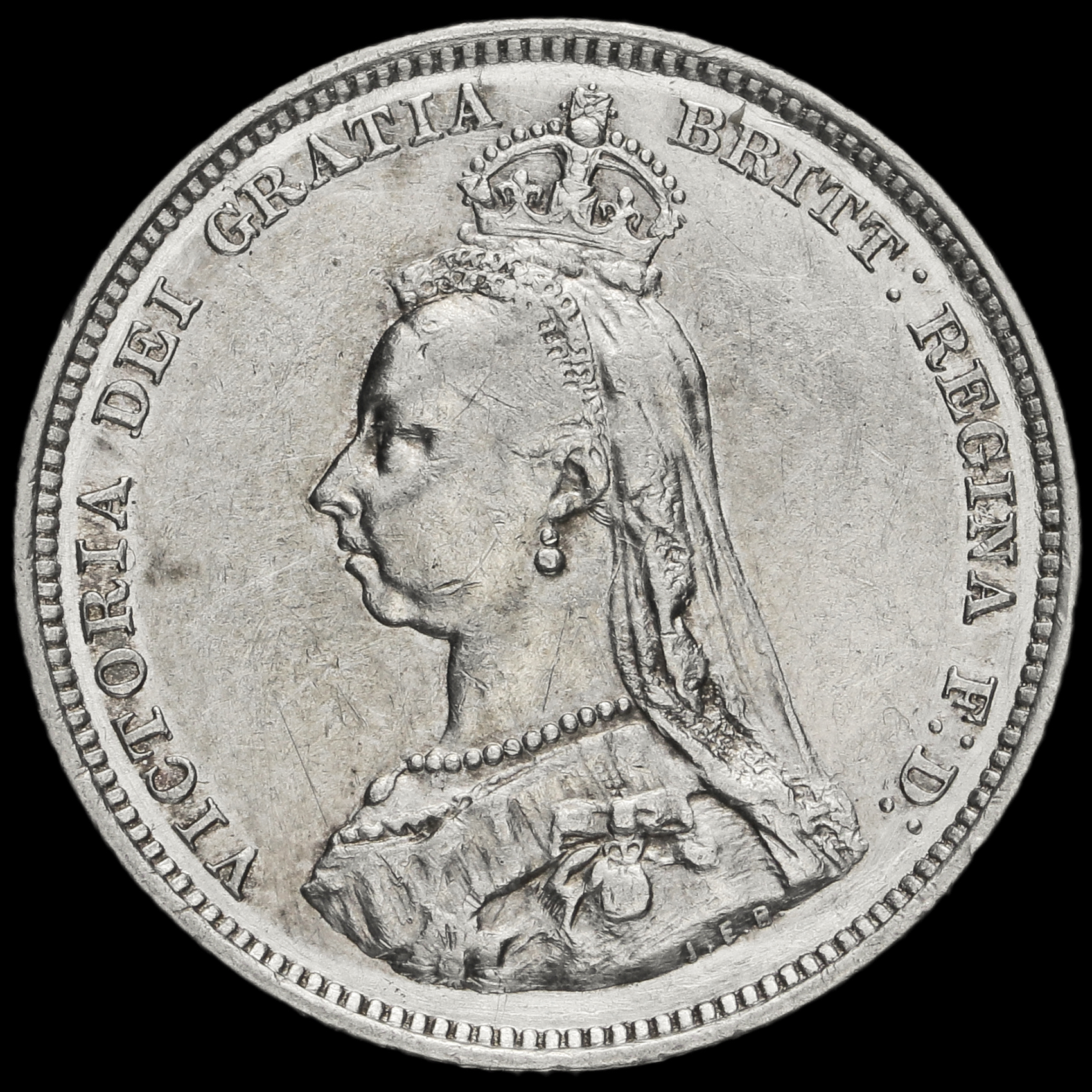 1888 Queen Victoria Silver Shilling (8 over 7) GVF