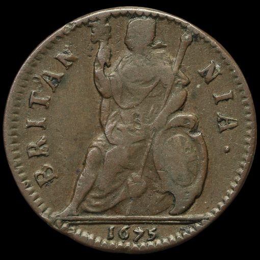 1675 Charles II Early Milled Copper Farthing