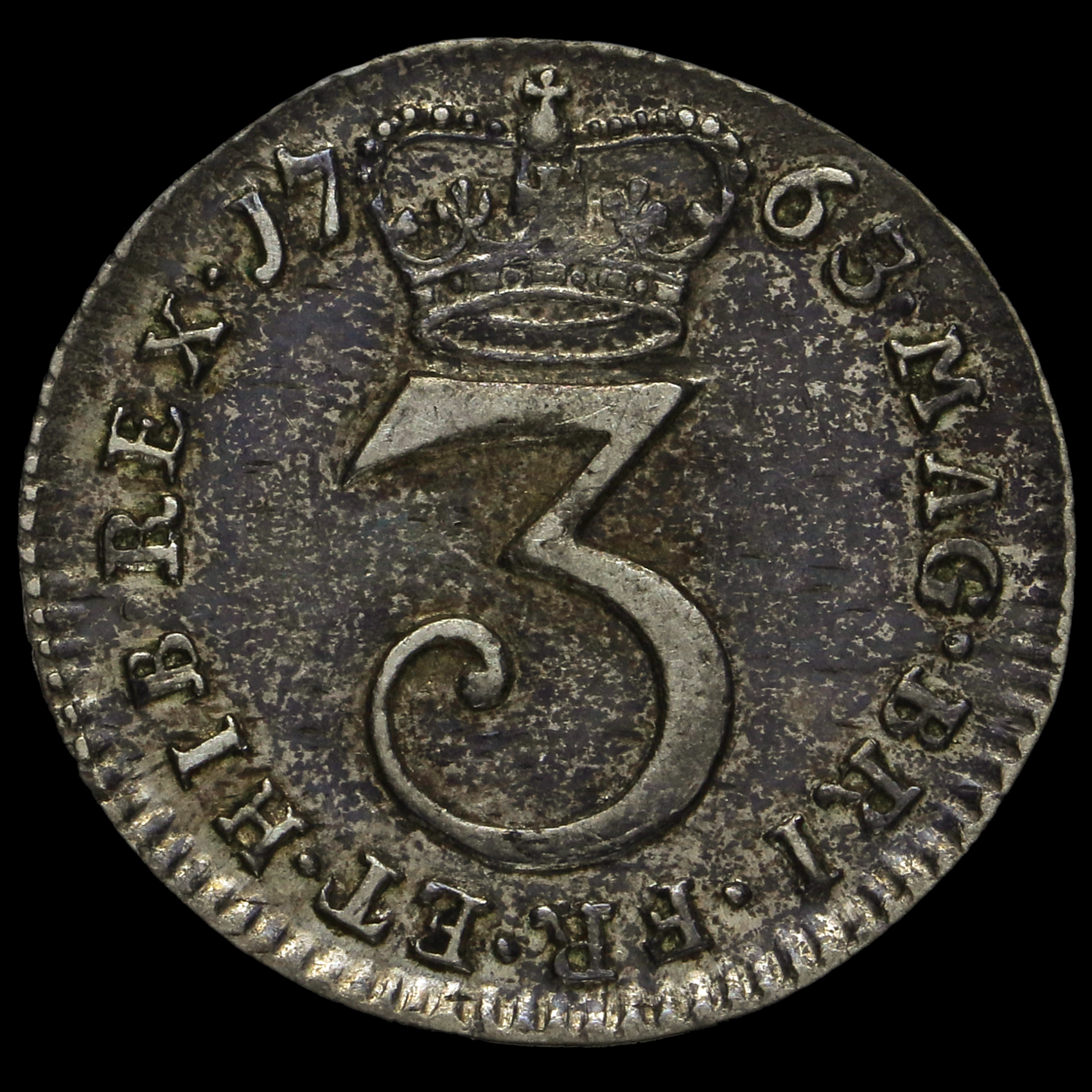 1763 George III Early Milled Silver Maundy Threepence, Near EF