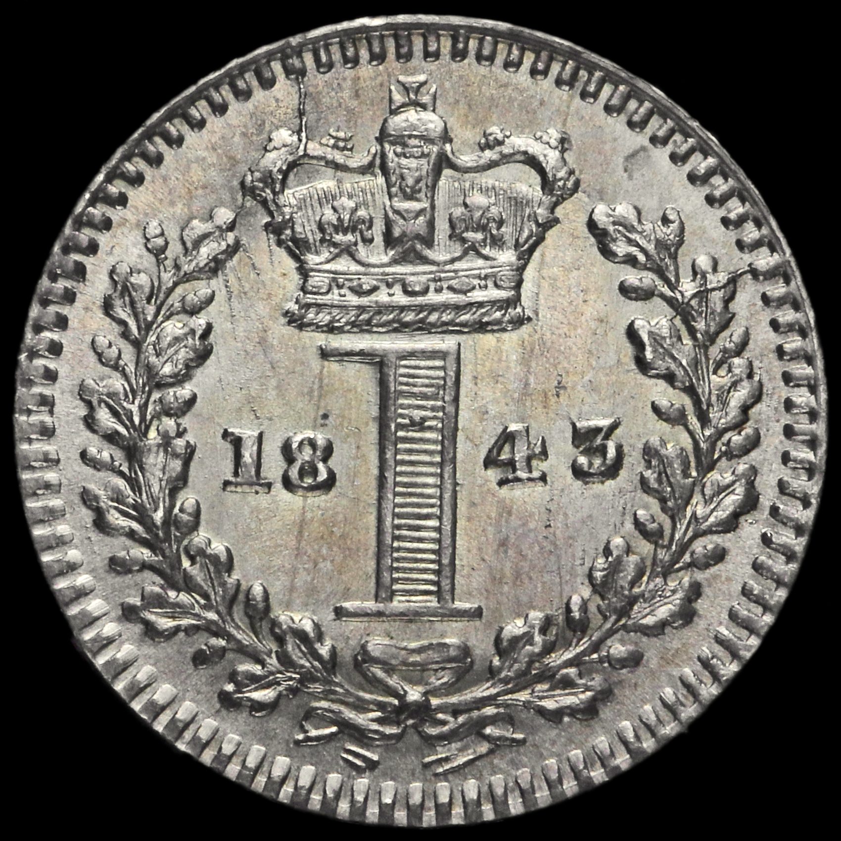 1843 Queen Victoria Young Head Silver Maundy Penny