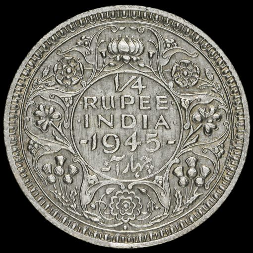 British India 1945 George VI Silver 1/4 Rupee