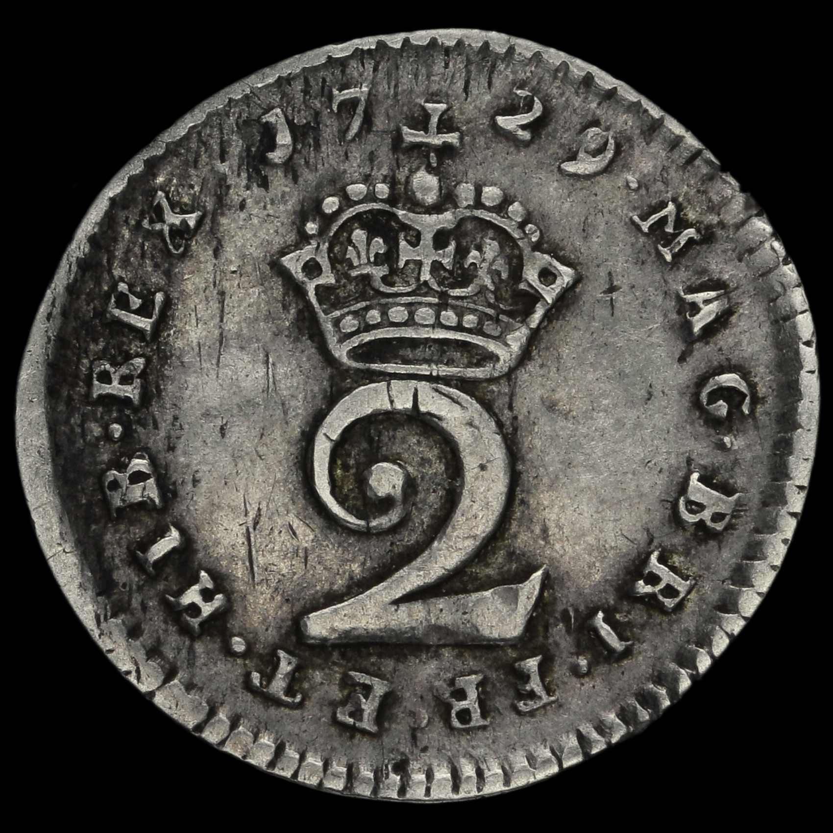 1729 George II Early Milled Silver Maundy Twopence