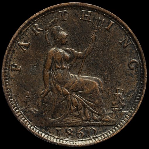1860 Queen Victoria Bun Head Farthing, GVF