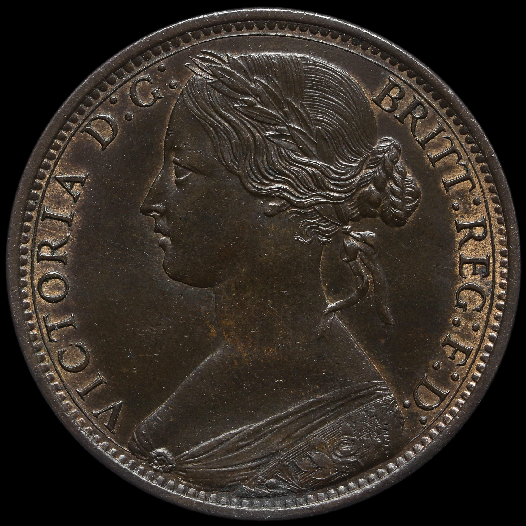 1868 Queen Victoria Bun Head Penny, A/UNC