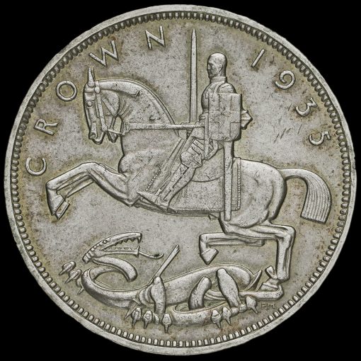 1935 King George V Rocking Horse Silver Jubilee Crown, Near EF