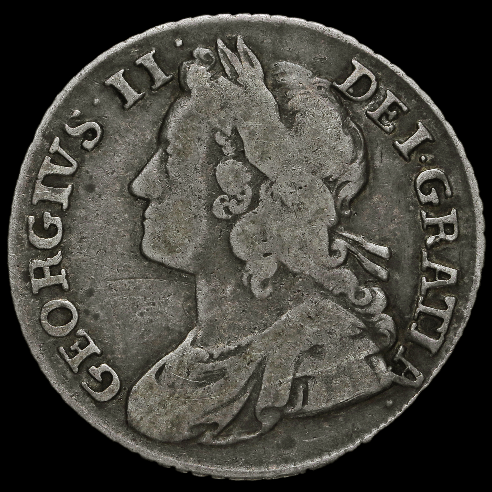 1739 George II Early Milled Silver Shilling, A/Fine