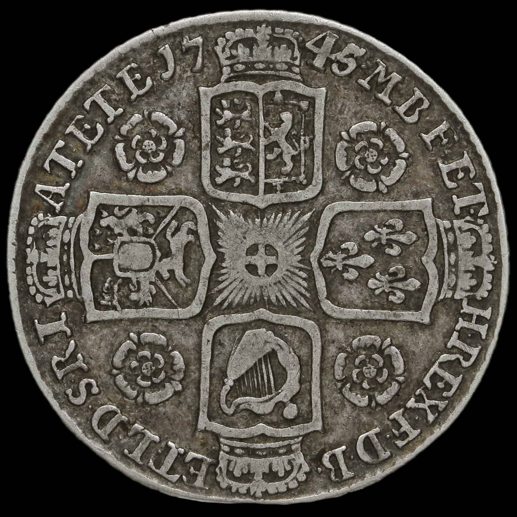 1745 George II Early Milled Silver Shilling, Roses