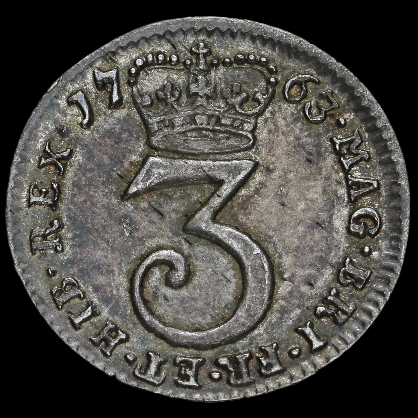 1763 George III Early Milled Silver Maundy Threepence, GVF+