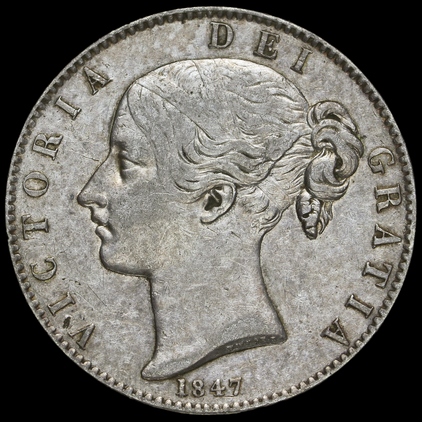 1847 Queen Victoria Young Head Silver XI Crown, VF