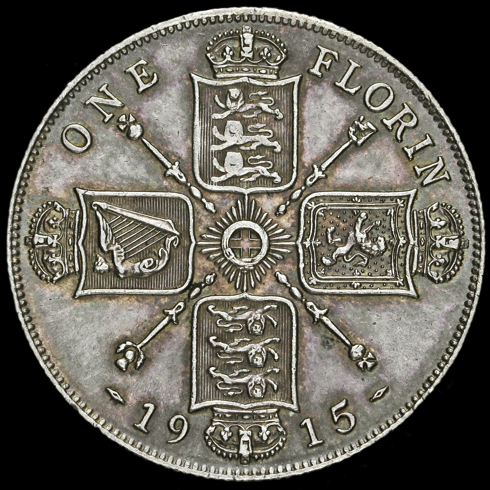 1915 George V Silver Florin, Scarce, Near EF