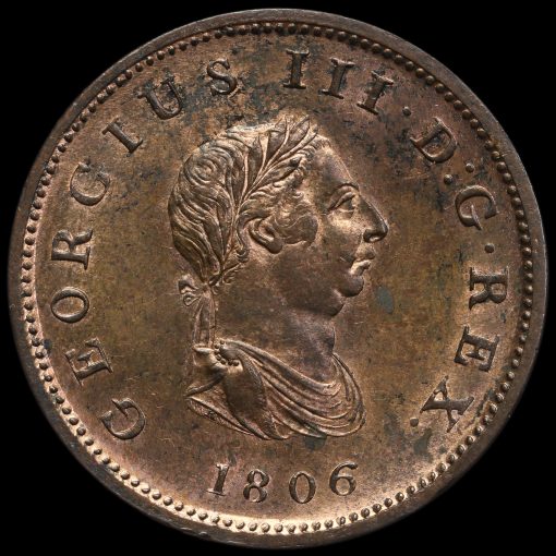 1806 George III Early Milled Copper Halfpenny, G/EF