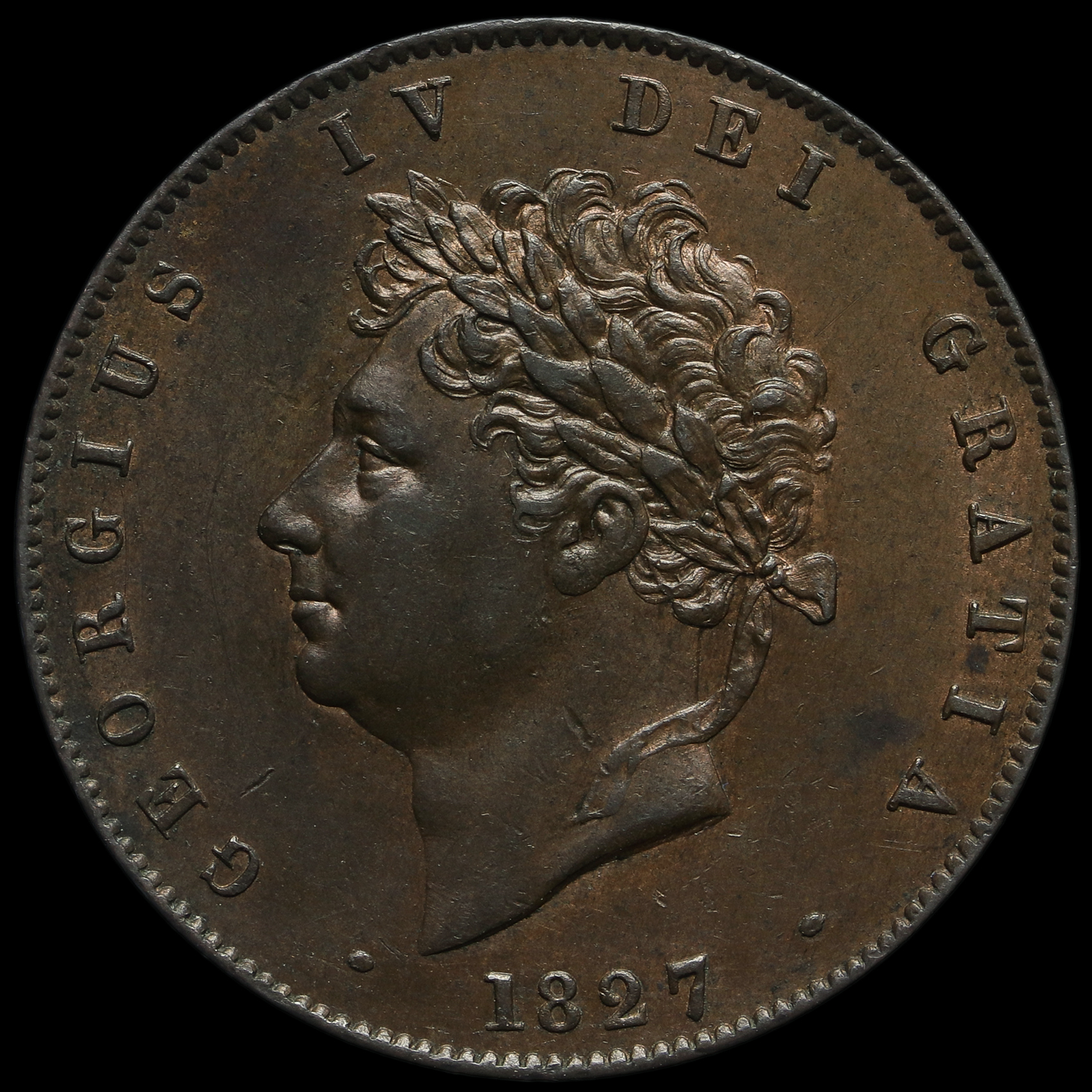 1827 George IV Milled Copper Halfpenny, A/EF