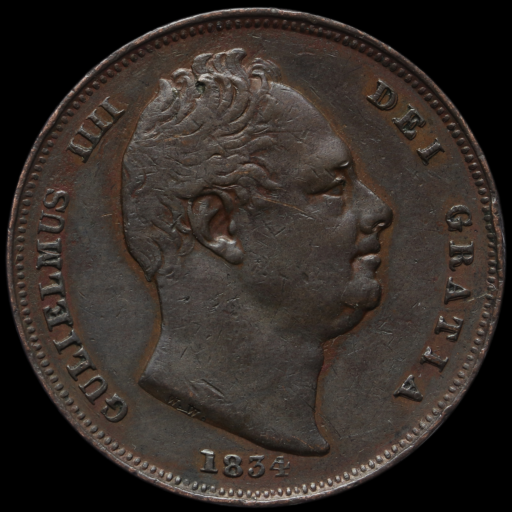 1834 William IV Copper Farthing, GVF