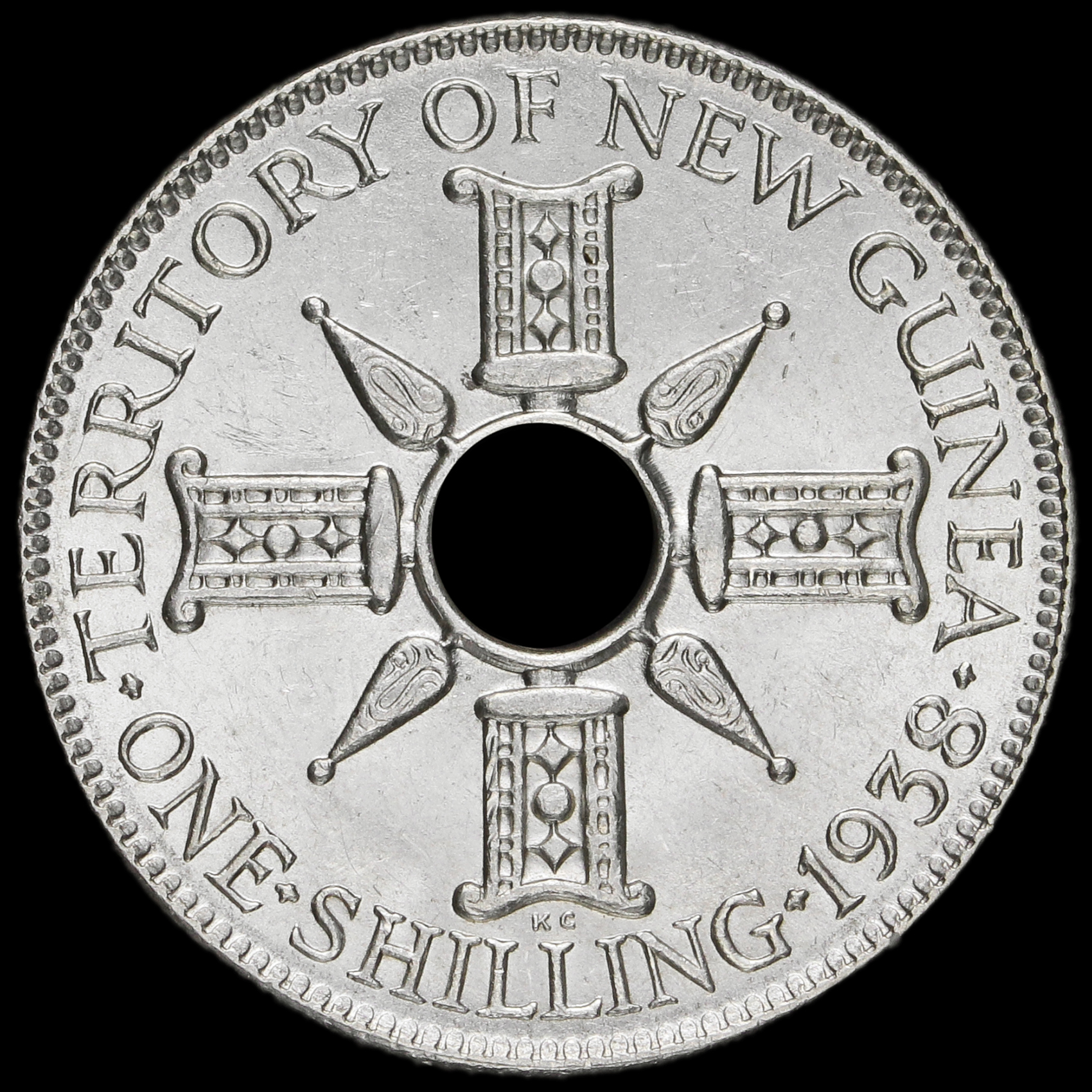 New Guinea, 1938 George VI Silver Shilling, UNC
