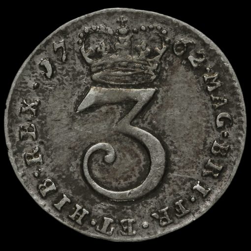 1762 George III Early Milled Silver Maundy Threepence, GVF
