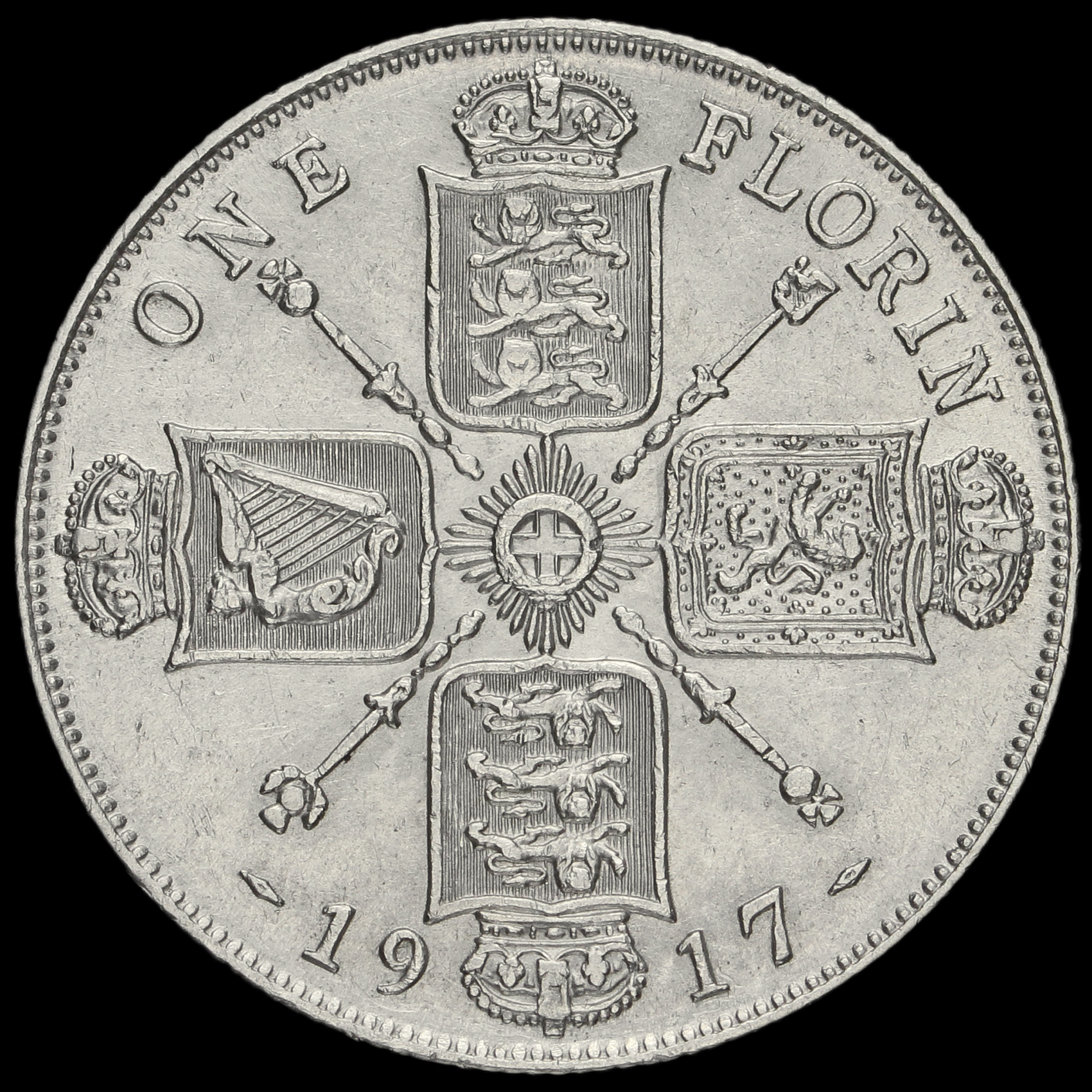 1917 George V Silver Florin, Scarce, GVF