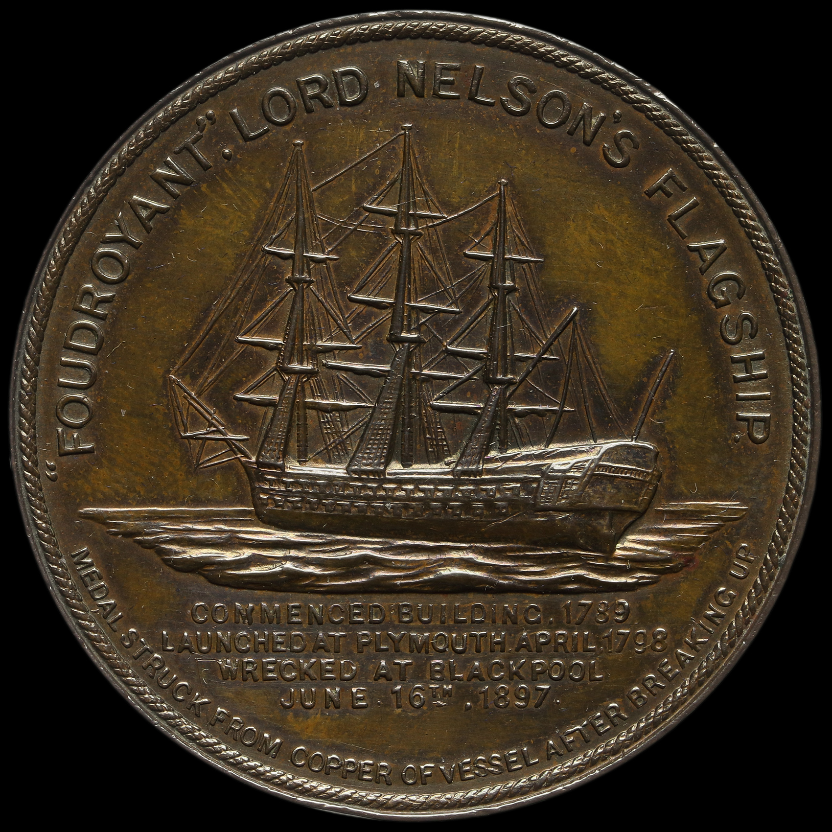1897 Horatio Nelson HMS Foudroyant Bronze Medal