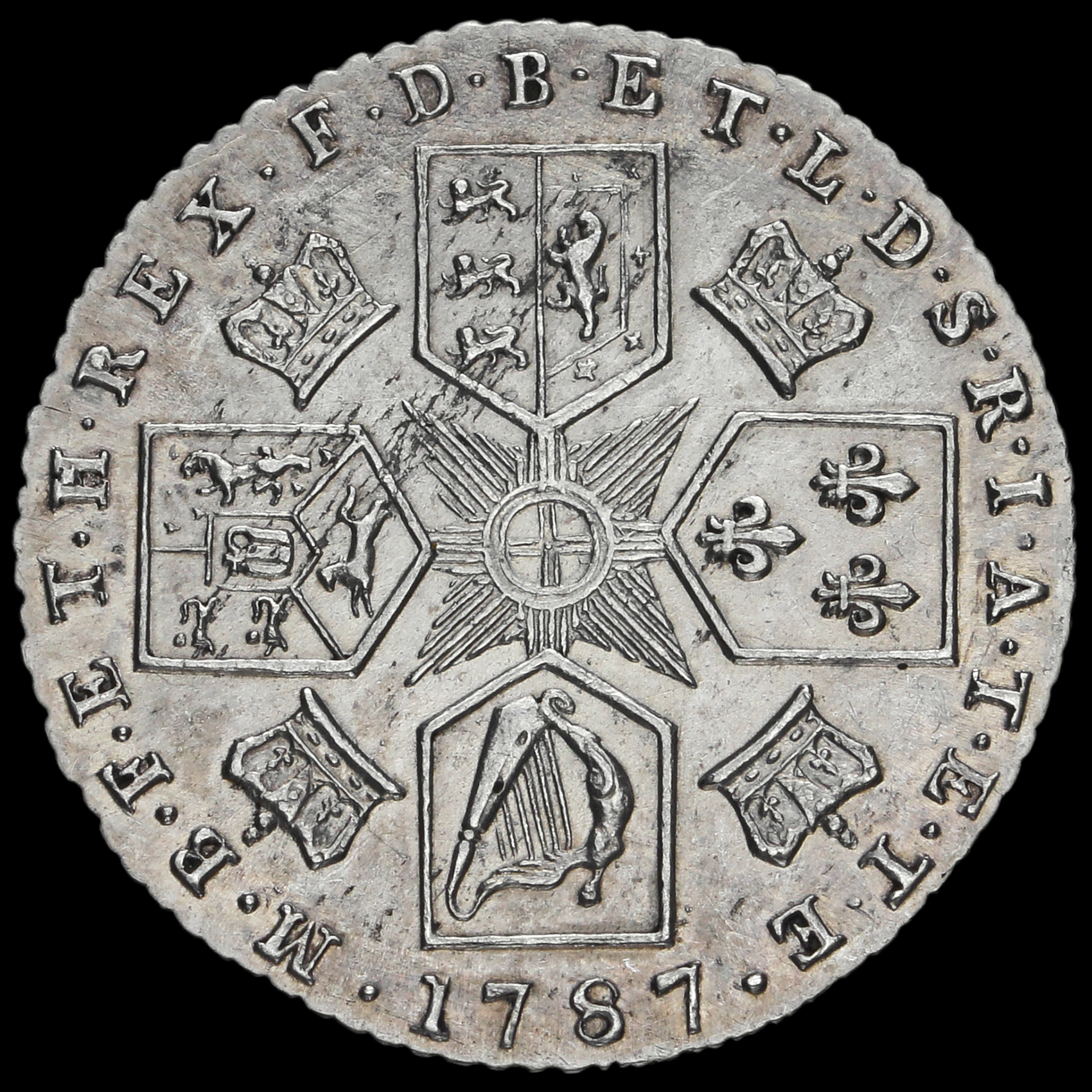 1787 George III Early Milled Silver Sixpence, Hearts, A/UNC #2