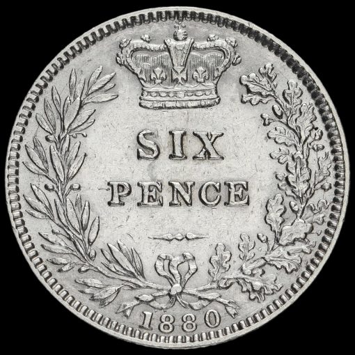 1880 Queen Victoria Young Head Silver Sixpence, Rare, EF