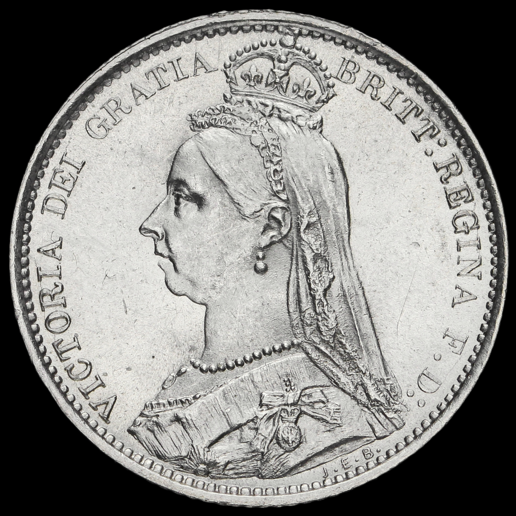 1888 Queen Victoria Jubilee Head Silver Sixpence, A/UNC