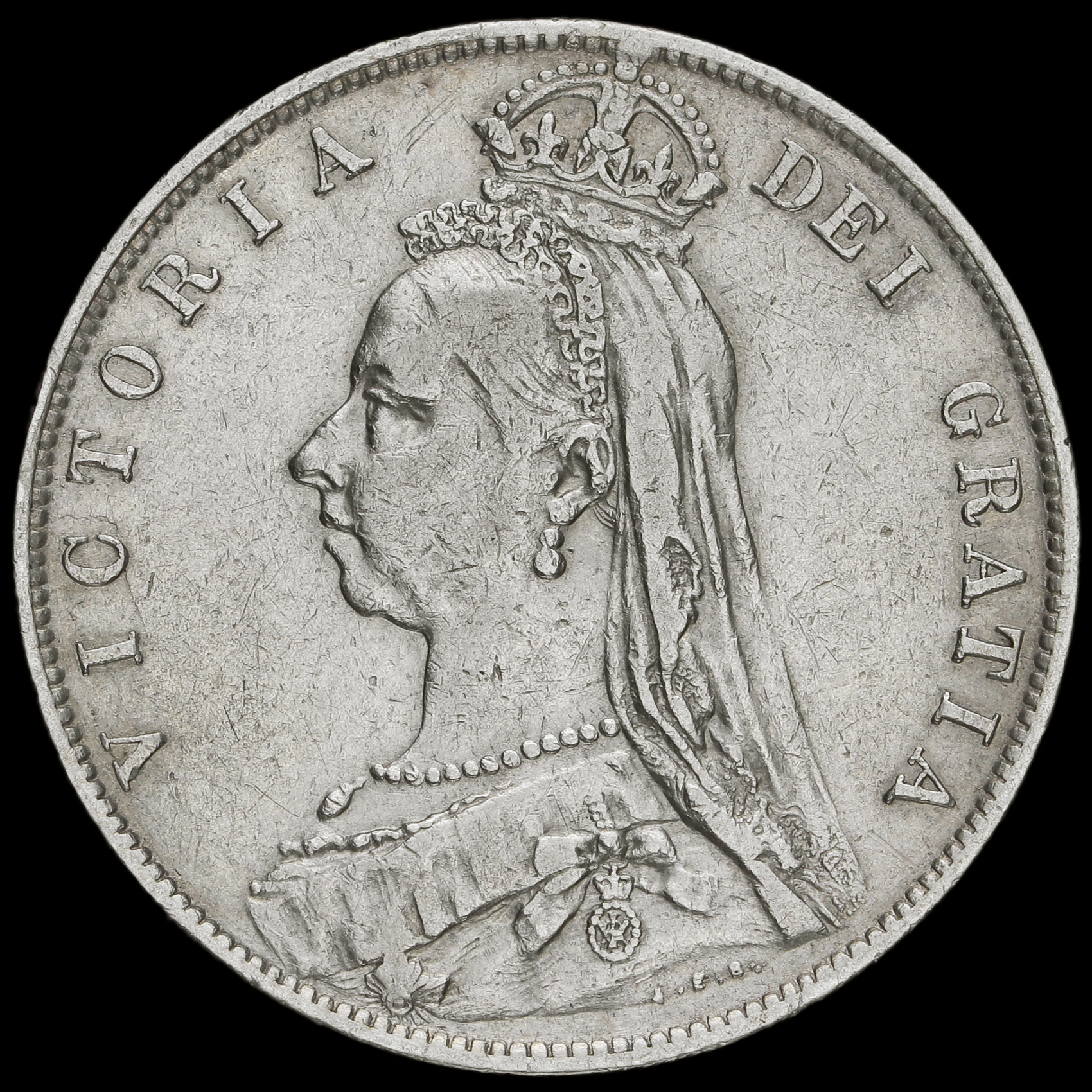 1891 Queen Victoria Jubilee Head Silver Half Crown, Scarce, GVF