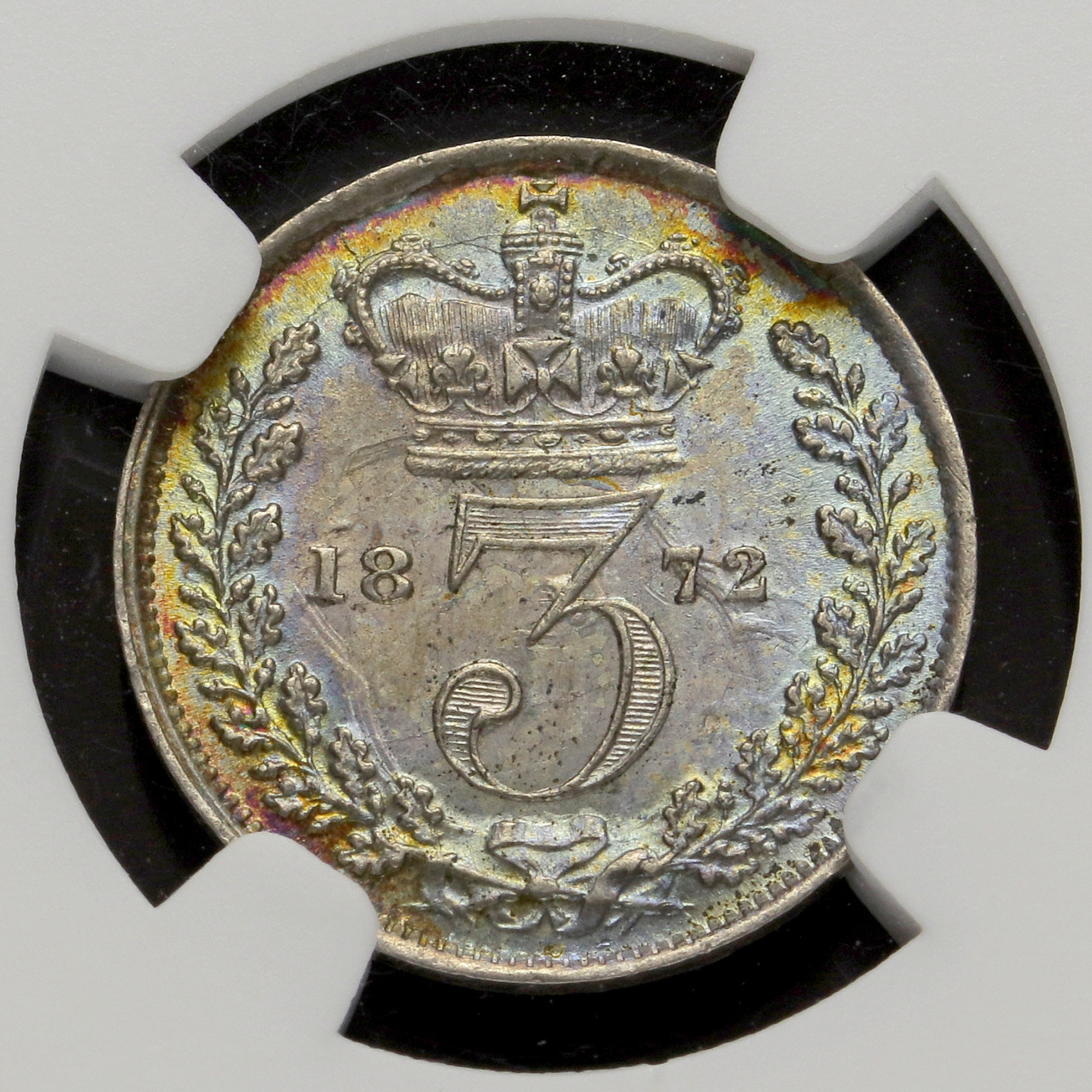 1872 Queen Victoria Young Head Silver Threepence, Scarce, NGC MS62