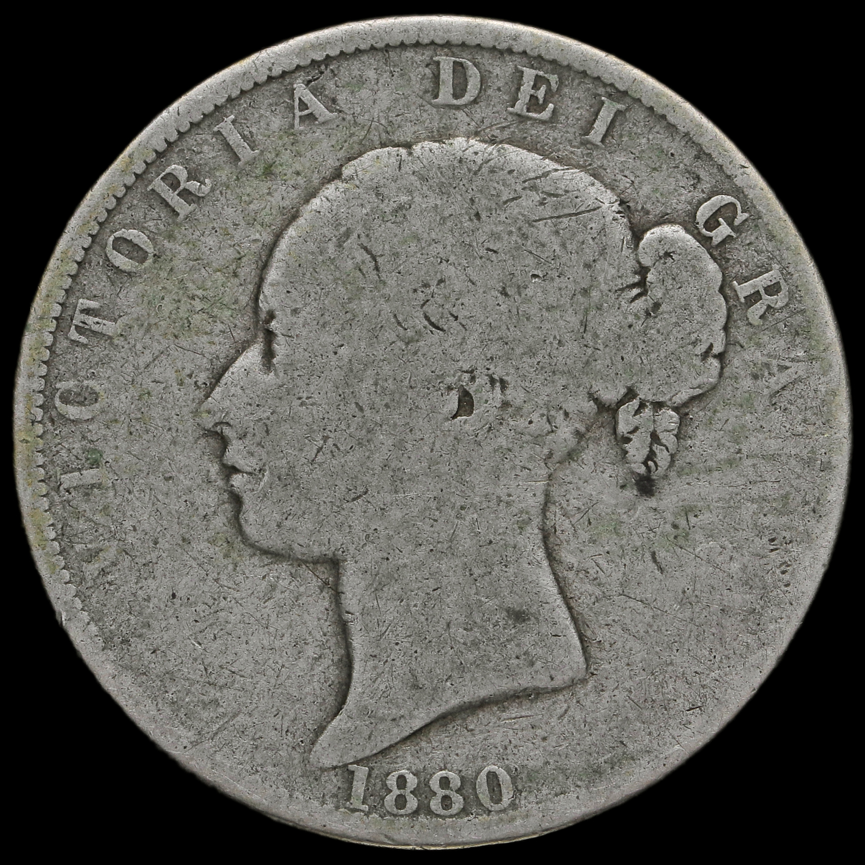 1880 Queen Victoria Young Head Silver Half Crown, Scarce
