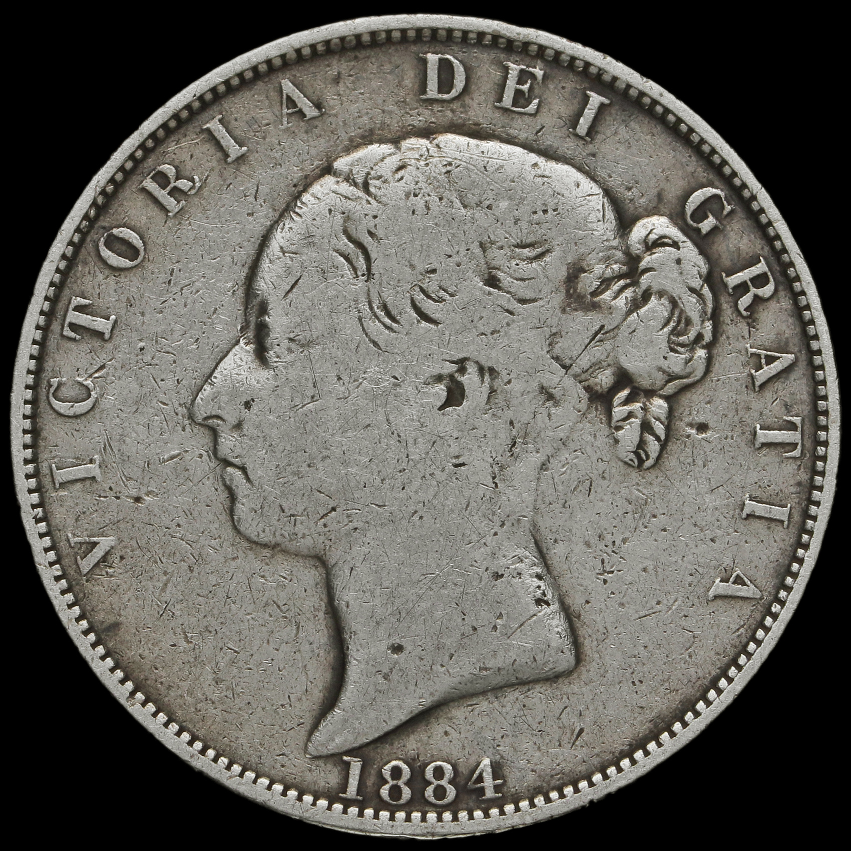 1884 Queen Victoria Young Head Silver Half Crown, Scarce