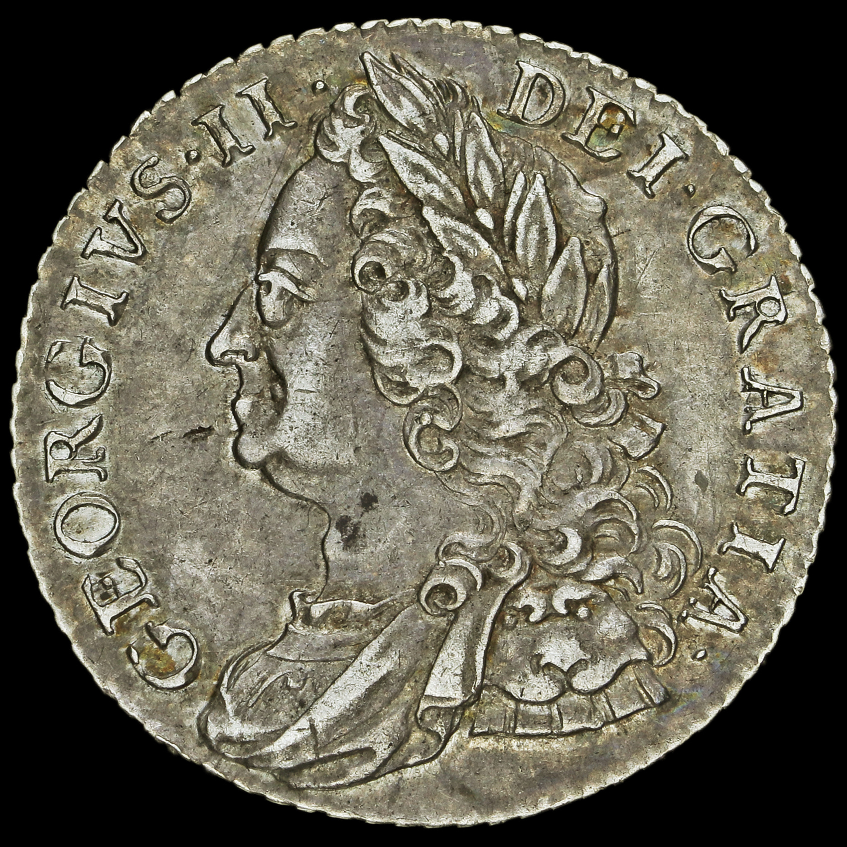 1758 George II Early Milled Silver Shilling, Near EF