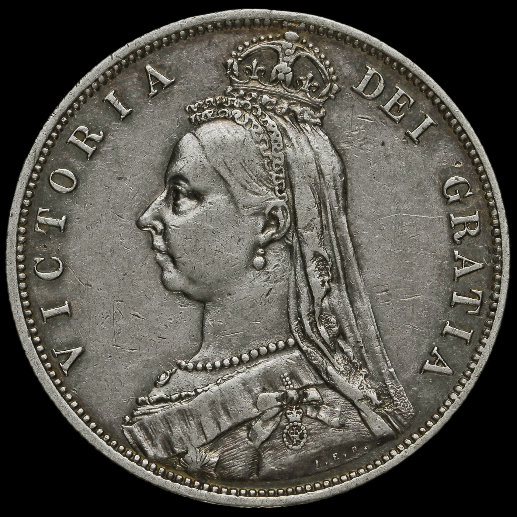 1887 Queen Victoria Jubilee Head Silver Half Crown, GVF