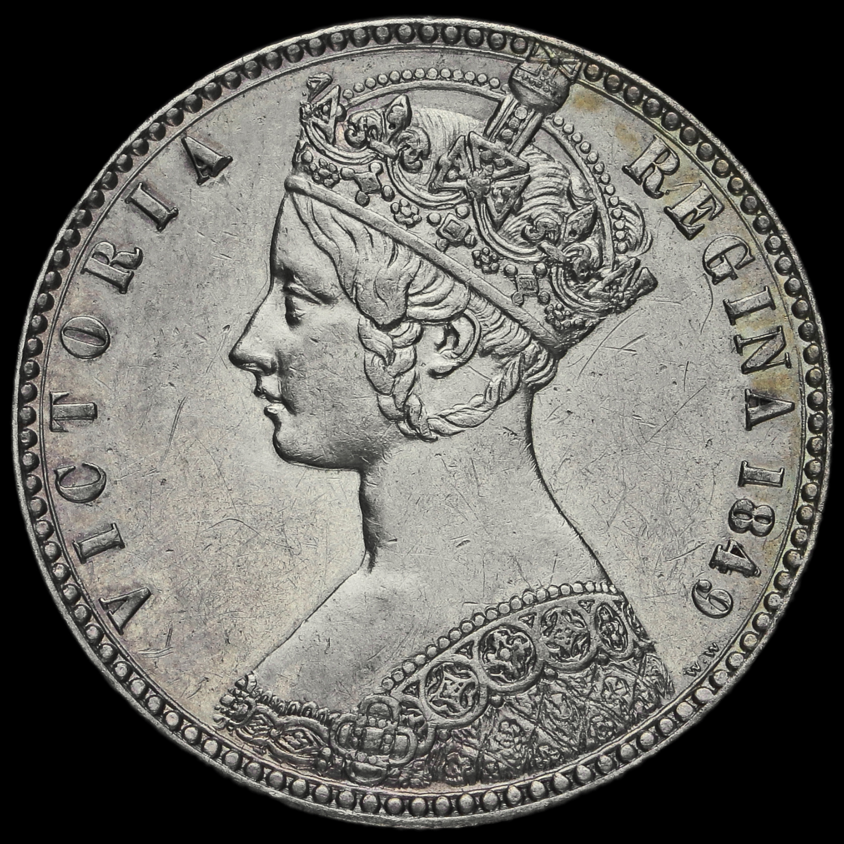 1849 Queen Victoria Godless Florin, Near EF #2