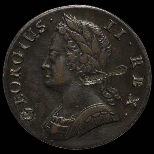 1740 George II Early Milled Copper Halfpenny