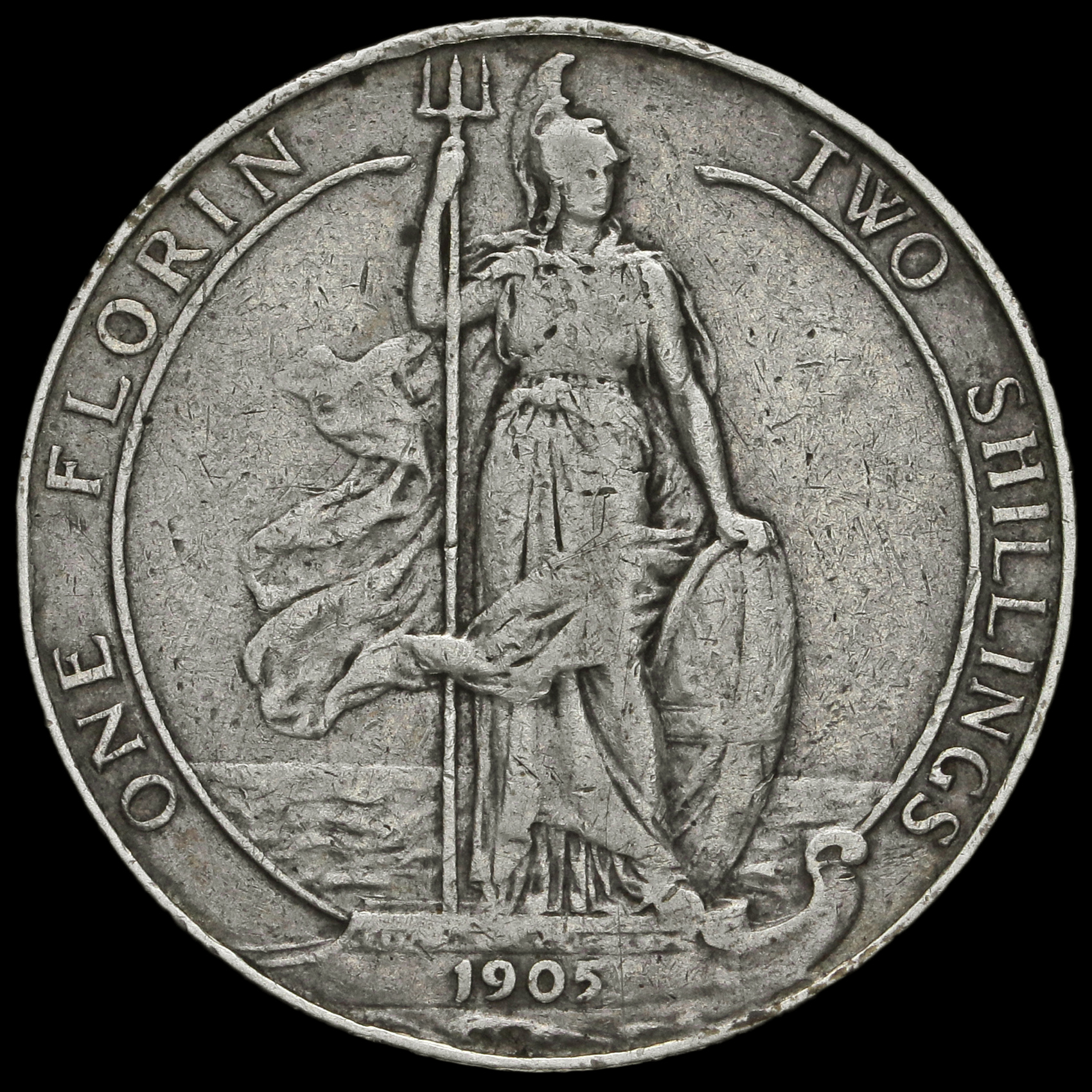 1905 Edward VII Silver Florin, Very Rare, GF