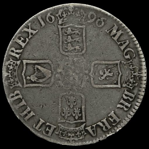 1696 William III Early Milled Silver Octavo Crown, Third Bust