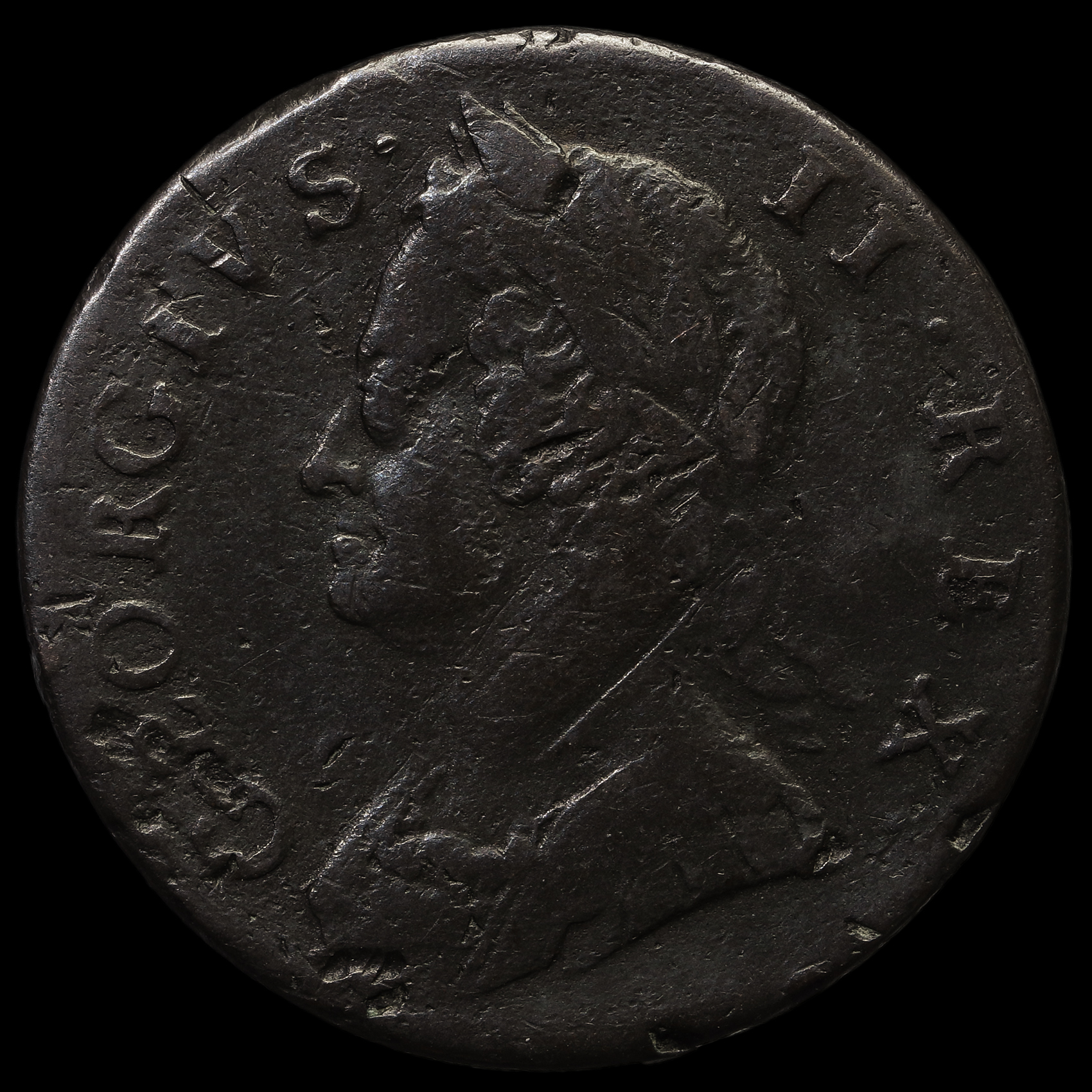 1746 George II Early Milled Copper Halfpenny