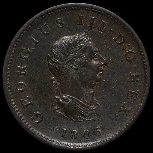 1806 George III Early Milled Copper Halfpenny, GVF