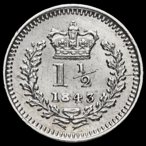 1843 Queen Victoria Young Head Silver Three-Halfpence, EF