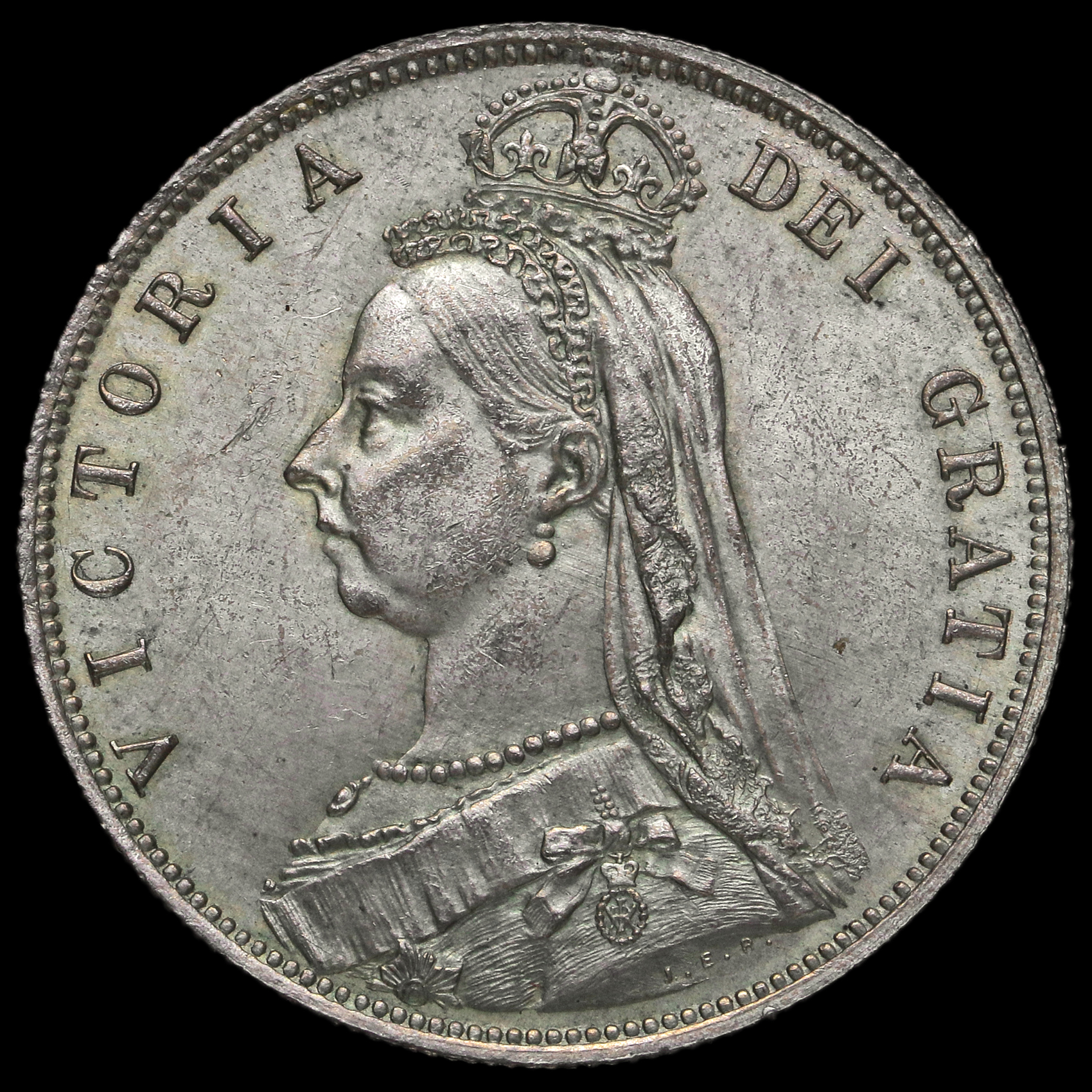 1887 Queen Victoria Jubilee Head Silver Half Crown, UNC