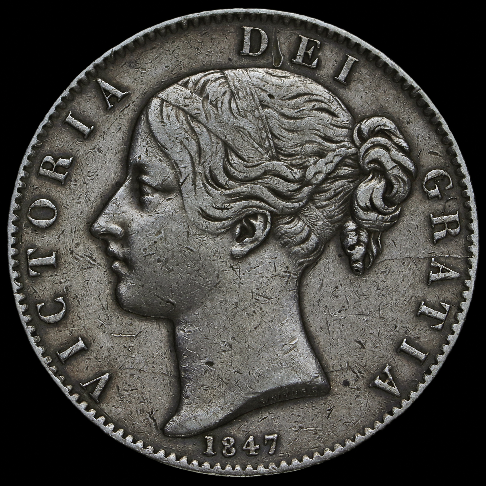 1847 Queen Victoria Young Head Silver XI Crown, VF
