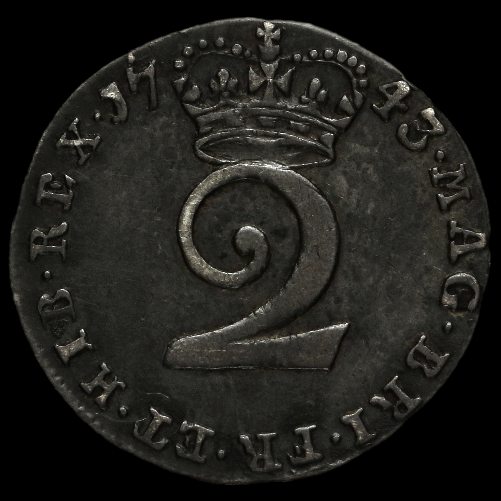 1743 George II Early Milled Silver Maundy Twopence, GVF+