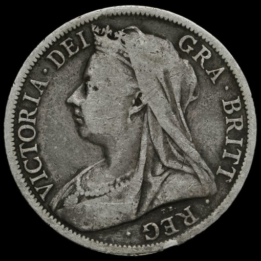 1900 Queen Victoria Veiled Head Silver Half Crown, Fine / AF