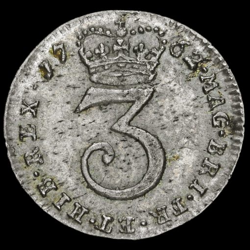 1762 George III Early Milled Silver Maundy Threepence, G/EF
