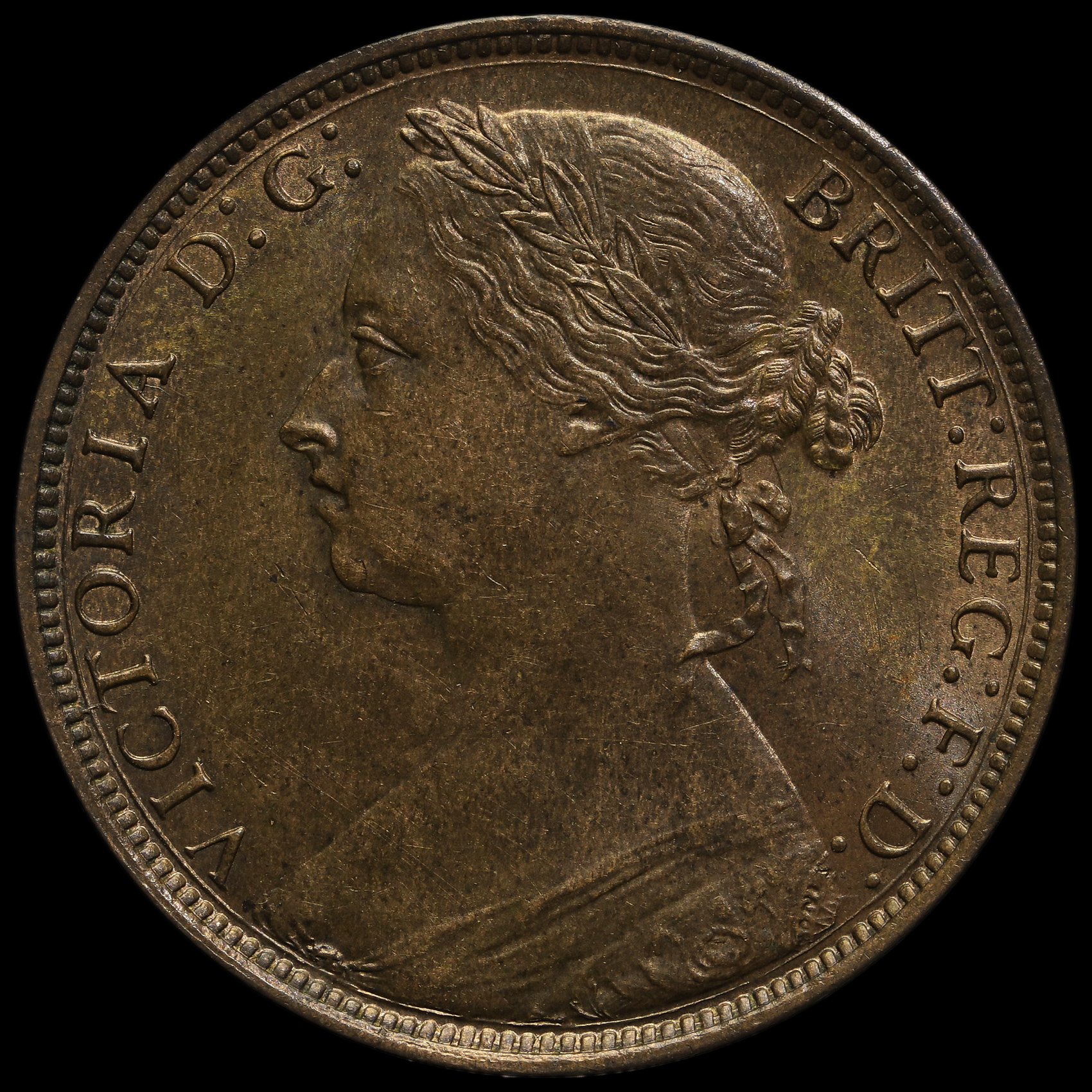 1881 H Queen Victoria Bun Head Penny, A/UNC