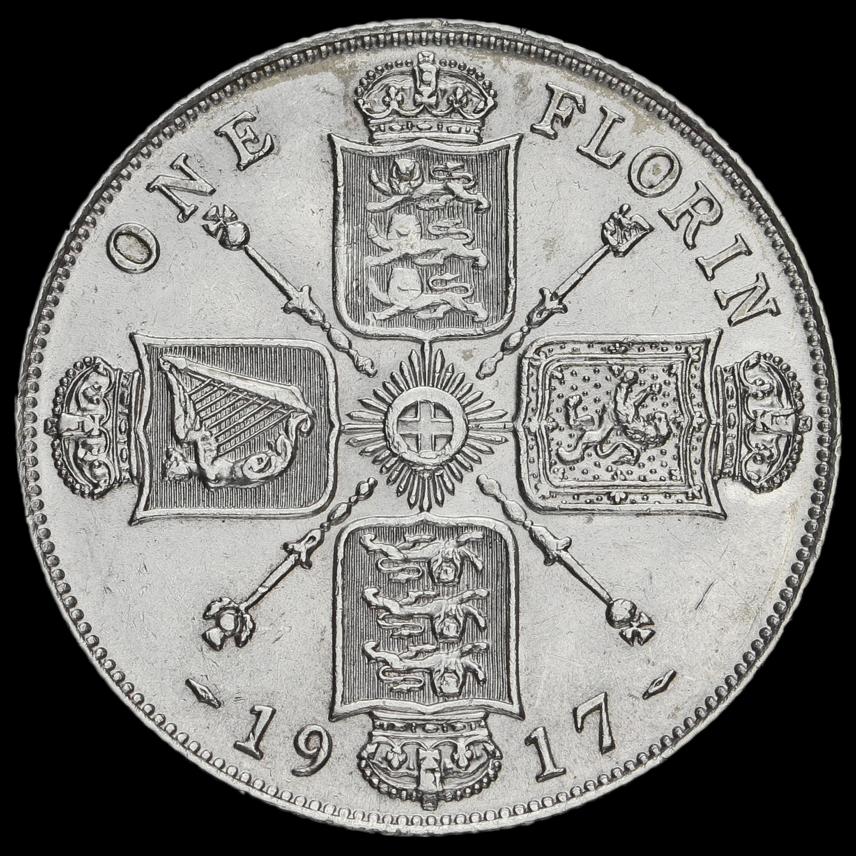 1917 George V Silver Florin, Scarce, EF #3