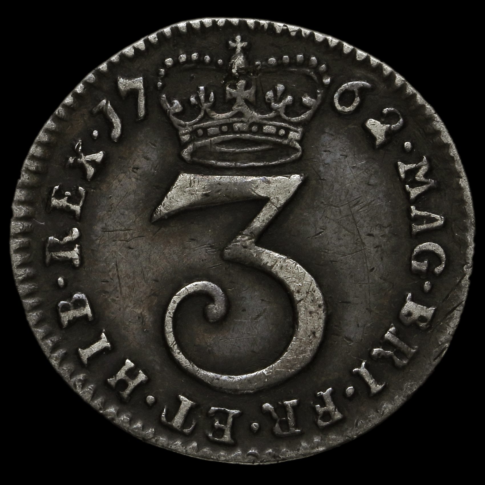 1762 George III Early Milled Silver Maundy Threepence, GVF+ #2
