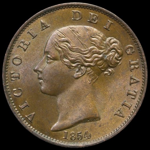 1854 Queen Victoria Young Head Copper Halfpenny, UNC
